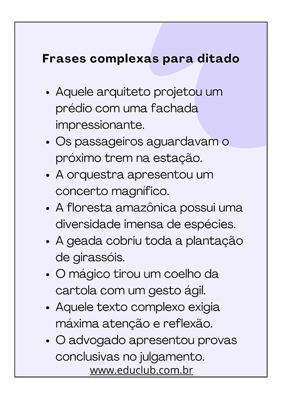 Frases complexas para ditado: atividade de ortografia e escrita | Educlub